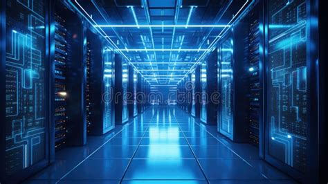 Stand With Server Hardware And Lighting In The Server Room Motion Blur