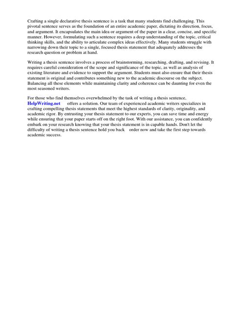 Write A Single Declarative Thesis Sentence Pdf