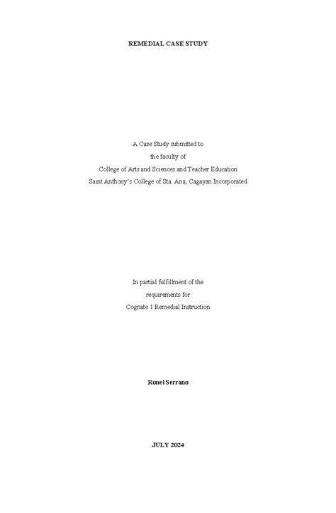 Cognate 1 Remedial Instruction Case Study Evaluating Student Progress