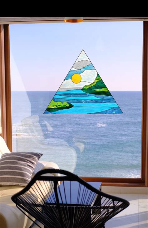 Sun Sea WINDOW CLING Faux Stained Glass Suncatcher Etsy
