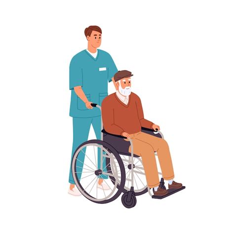 Premium Vector Nurse Assisting Old Disabled Man Caregiver Cares About Elderly Person In