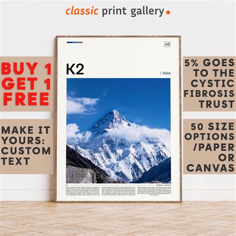 K2 Print K2 Wall Art K2 Color Poster With Text Personalized Birthday Travel T Present