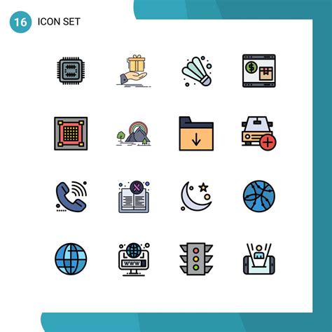 Universal Icon Symbols Group Of 16 Modern Flat Color Filled Lines Of Creative Shopping Birthday