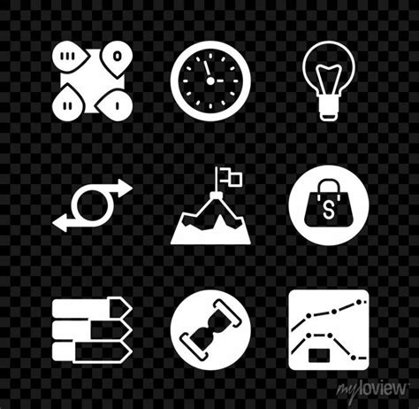 Set Infographic Element Clock Light Bulb Pie Chart Infographic Posters For The Wall