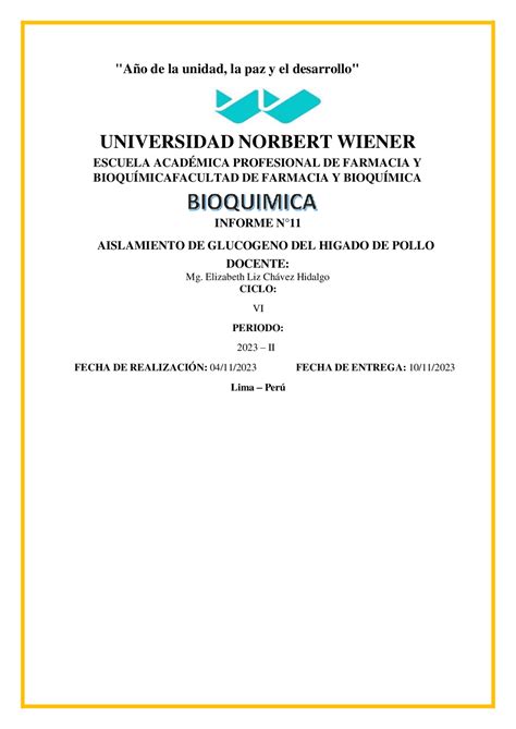 Informe 11 Bioquimica Resúmenes De Bioquímica Docsity