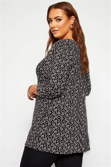 Black Ditsy Floral Gypsy Top Yours Clothing