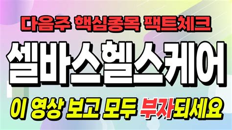 【셀바스헬스케어】 다음주 핵심포인트 이영상 보고 모두 부자 되세요 셀바스헬스케어주가 셀바스헬스케어 Youtube