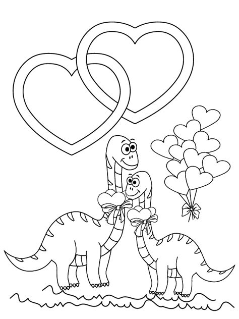 Dinosaur Valentines Coloring Page