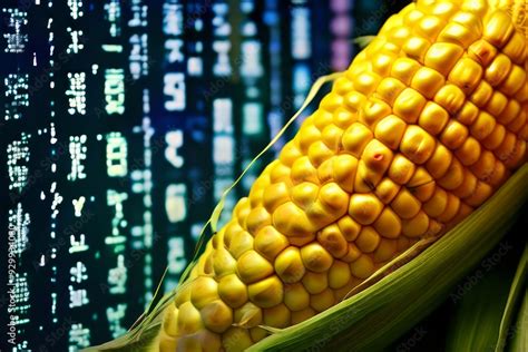 Luminogram Matrix Code A Glowing Ear Of Corn With Matrix Code Su Stock