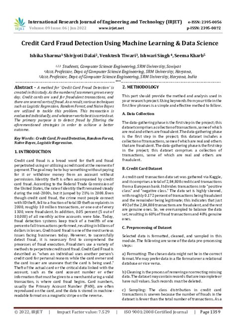Pdf Credit Card Fraud Detection Using Machine Learning And Data Science