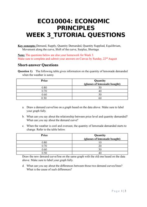 Week 3 Tutorial Questions Eco10004 Economic Principles Week 3tutorial Questions Key Concepts