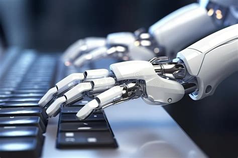 Robotic Hand Typing A Keyboard Chatgpt Concept Generative Ai Stock