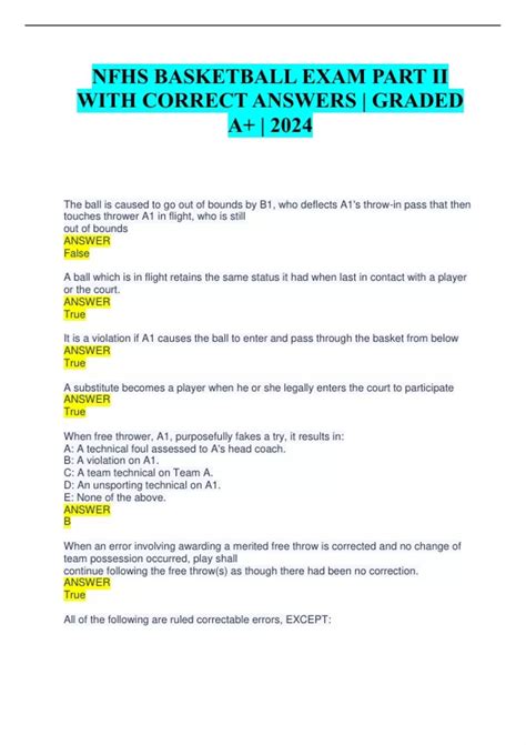 NFHS BASKETBALL EXAM PART II WITH CORRECT ANSWERS GRADED A NFHS BASKETBALL PART II