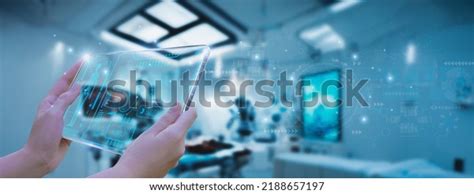 Doctor Work Tablet Computerdigital Healthcare Technologysystem Stock
