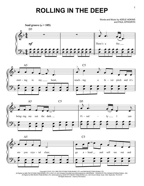 Rolling In The Deep By Adele Easy Piano By Adele Digi