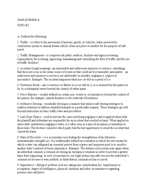 Traffic Management Assignment Pdf Negligence Traffic Collision