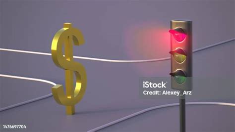 금박을 입힌 달러 기호가 빨간 신호등 앞 도로에 서 있습니다 금융 개념입니다 3d 렌더링 0명에 대한 스톡 사진 및 기타 이미지 Istock