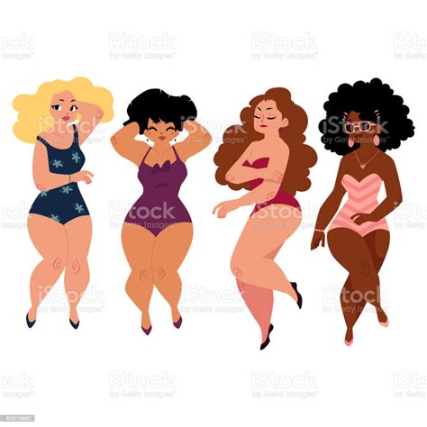 통 통 매력적인 여성 여자 플러스 사이즈 모델 양복 수영에 3가지 개체에 대한 스톡 벡터 아트 및 기타 이미지 3가지 개체