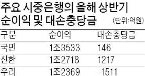 시중은행 상반기 순이익 비슷하지만 충당금은 천차만별