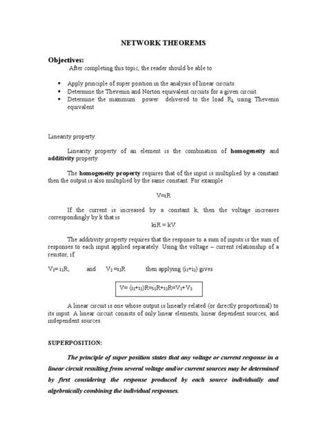 Network Theorems Pdf Electrical Network Linearity