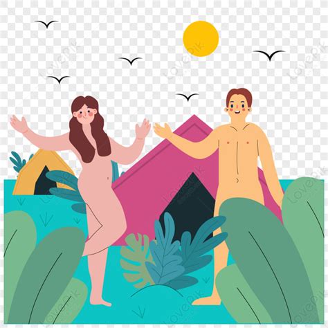 Naked Camping Couple Nude Concept Illustration Nude Figure Beach PNG