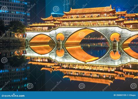 Chengdu Old Bridge At Night Stock Image Image Of Rainbow Landmark