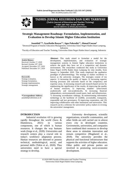 Pdf Strategic Management Roadmap Formulation Implementation