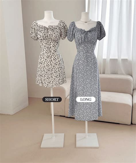 미니ver 여리 실루엣 플라워 퍼퓸 셔링 스트랩 트임 미니 원피스 3color 에이블리