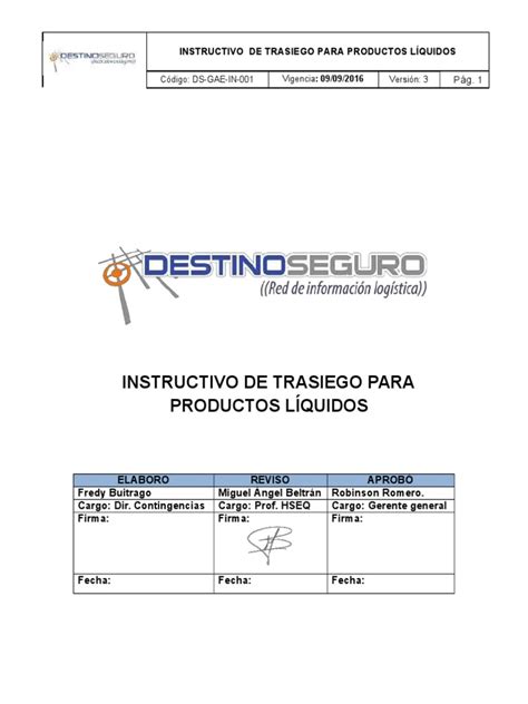 Ds Gae In 001 Instructivo De Trasiego Para Liquidos V3 Pdf Tanques