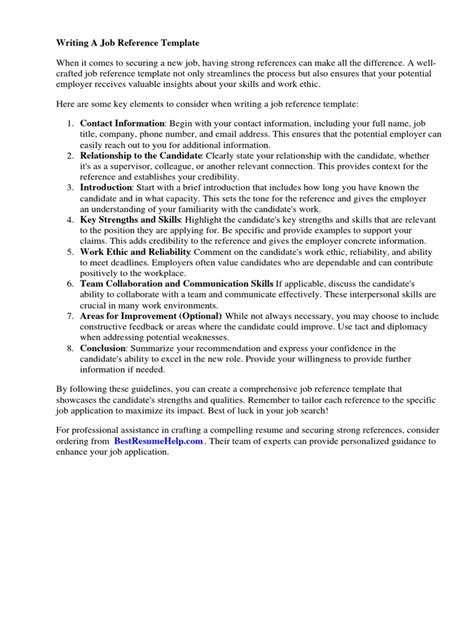 Writing A Job Reference Template Pdf Employment Experience