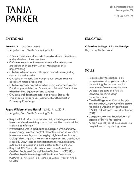 Sterile Processing Tech Resume Samples Velvet Jobs
