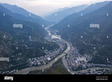 An Aerial View Of Wenchuan County Aba Prefecture Sichuan Province And