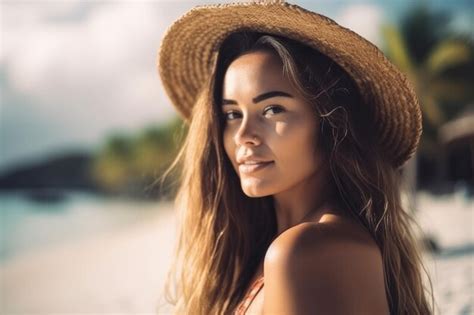Premium Ai Image Portrait Of An Attractive Young Woman On Tropical Beach
