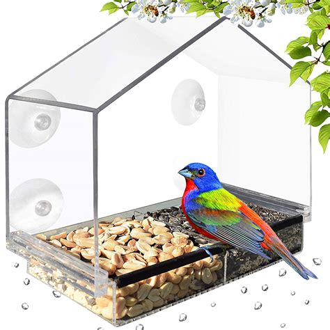 Deluxe Clear Window Bird Feeder Large Wild Birdfeeder With Drain Holes