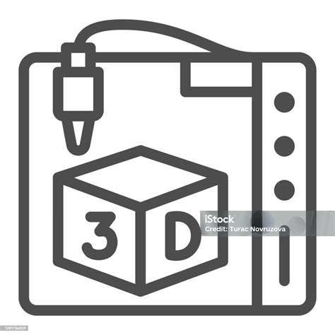 3d 프린터 라인 아이콘 로봇화 개념 흰색 배경에 준비 큐브 제품 기호인쇄 프로세스 모바일 및 웹을 위한 윤곽 선으로 기계