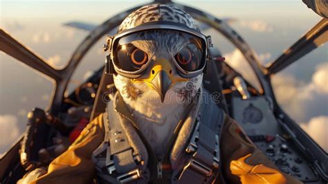 A Robot Falcon With Aviator Goggles Sits In The Cockpit Co Piloting