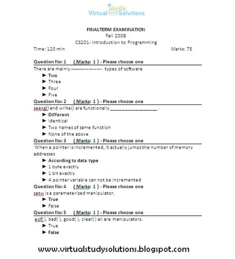 CS201 Latest Solved MCQs For Final Term Papers Virtual Study Solutions