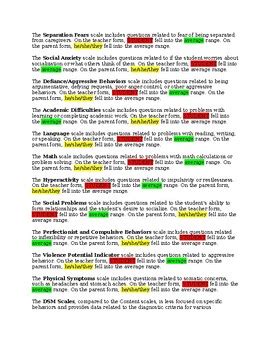 Conners Comprehensive Behavior Rating Scale CBRS Report Template