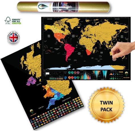 World And Uk Scratch Off Map Pack Coloured Background Design Black