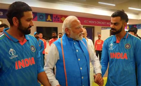 Video Pm Modis Pep Talk In India Dressing Room After World Cup Final