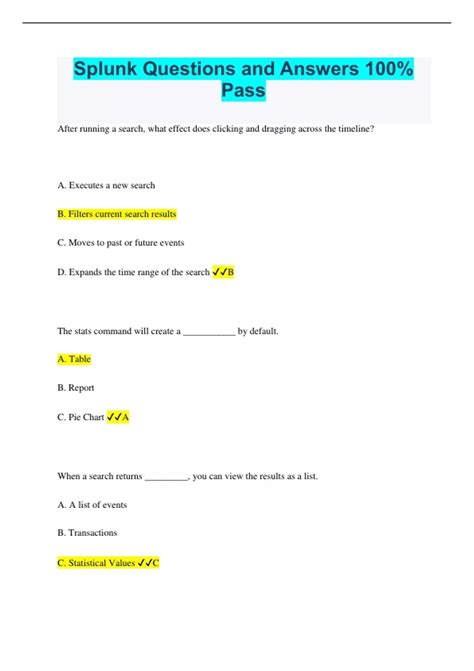 Splunk Questions And Answers Pass Rate Splunk Stuvia US