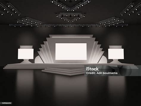 Event Empty Stage Design With Stairs Front View Center Rectangular Led