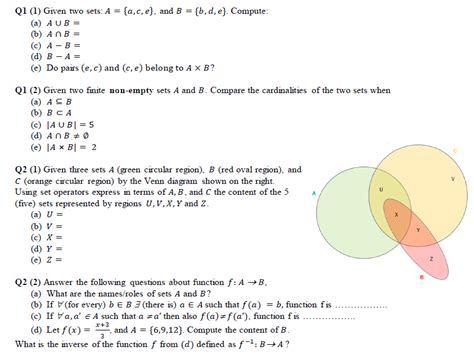 Solved Q Given Two Sets A A C E And B B D Chegg Com