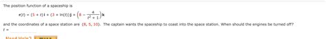 solved the position function of a spaceship is r t 5