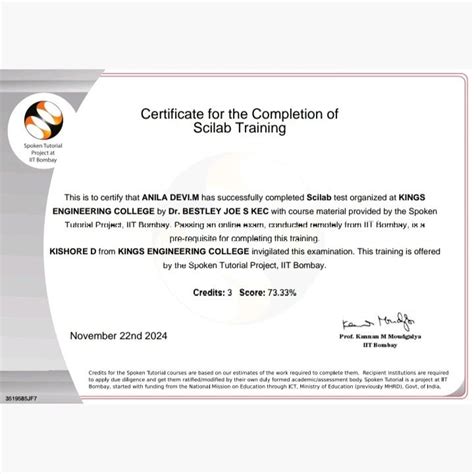 I Am Thrilled To Share That I Have Successfully Completed The Scilab… Anila Devi Muthusamy