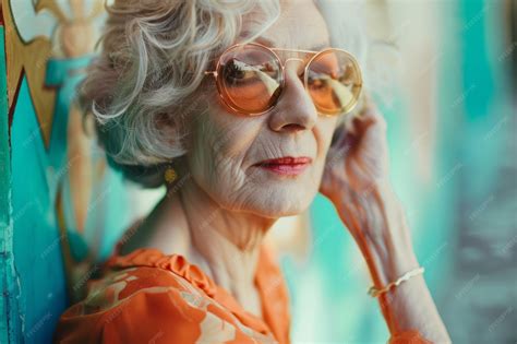 Premium Photo Beautiful Style Old Woman In Big Sunglasses Wears