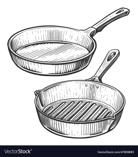 Frying Pan With Handle Hand Drawn Sketch Vector Image