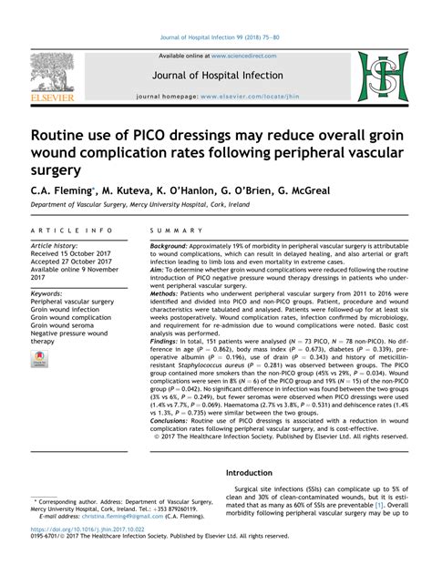 PDF Routine Use Of PICO Dressings May Reduce Overall Groin Wound Complication Rates Following