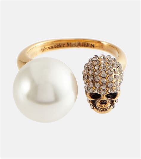 Skull Embellished Ring In Gold Alexander Mc Queen Mytheresa