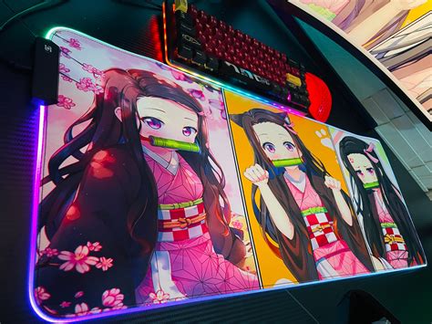 Nezuko Demon Slayer Rgb Anime Mouse Pad Vibrant Led Gaming Mat